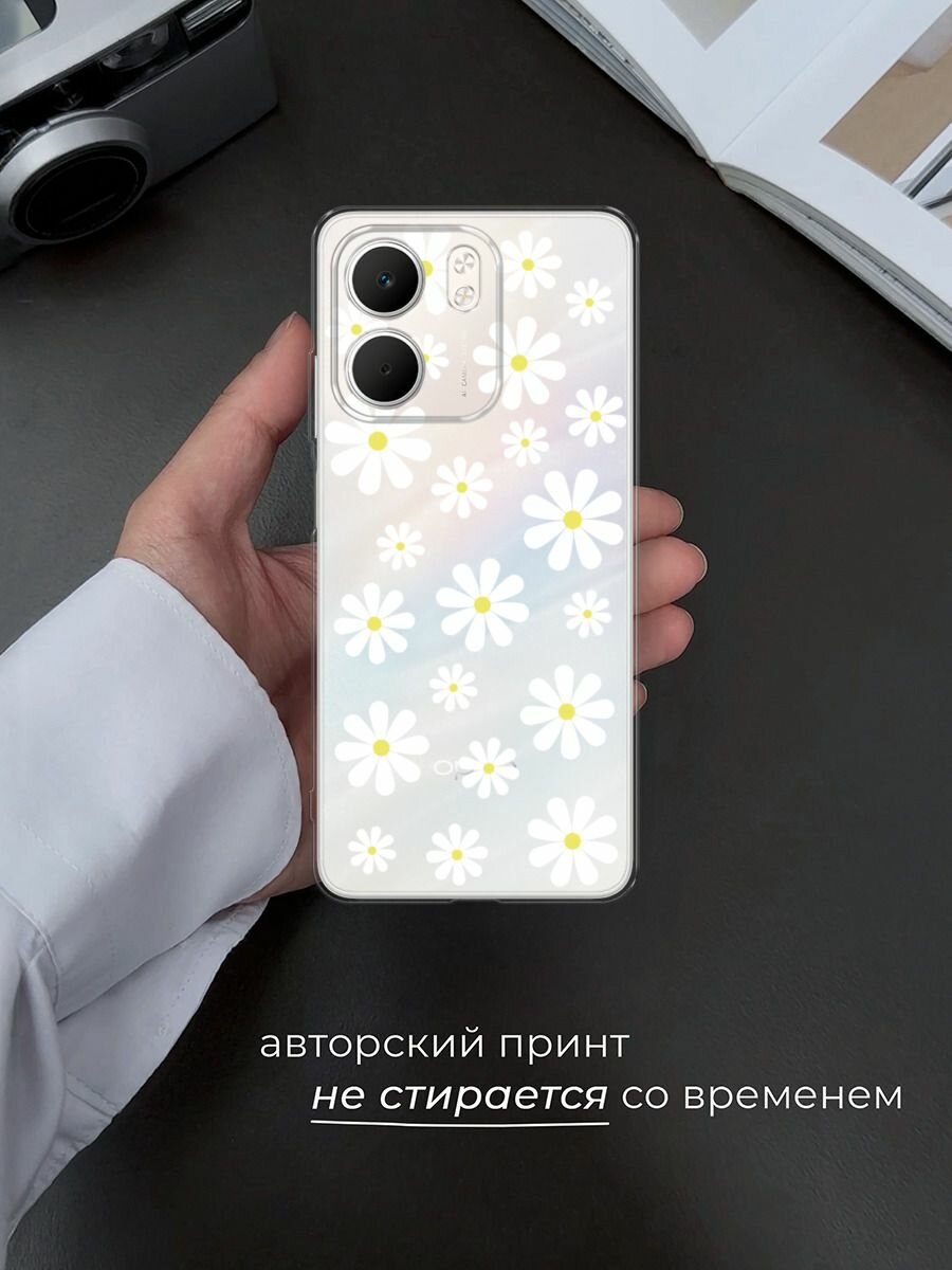 Чехол на Oppo A5x / Оппо А5x с принтом "Большие ромашки", прозрачный — фото 1