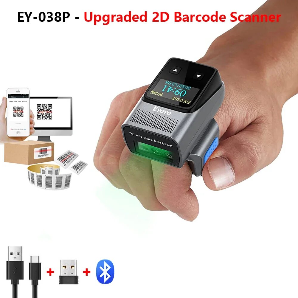 Eyoyo EY-038 Bluetooth кольцевой сканер штрих-кодов EY-038P 2D Scanner