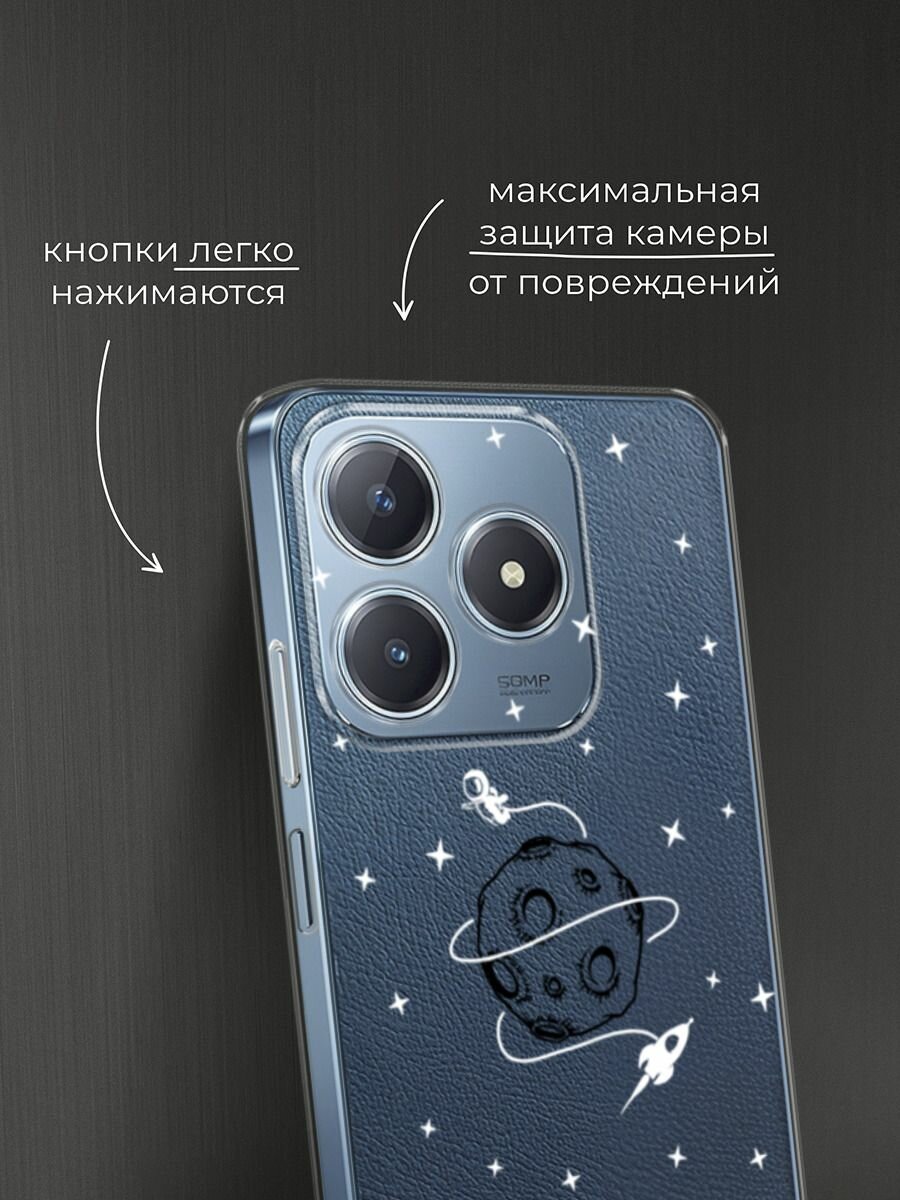 Чехол на Realme C63 / Реалми С63 с принтом "Полет вокруг луны", прозрачный — фото 1