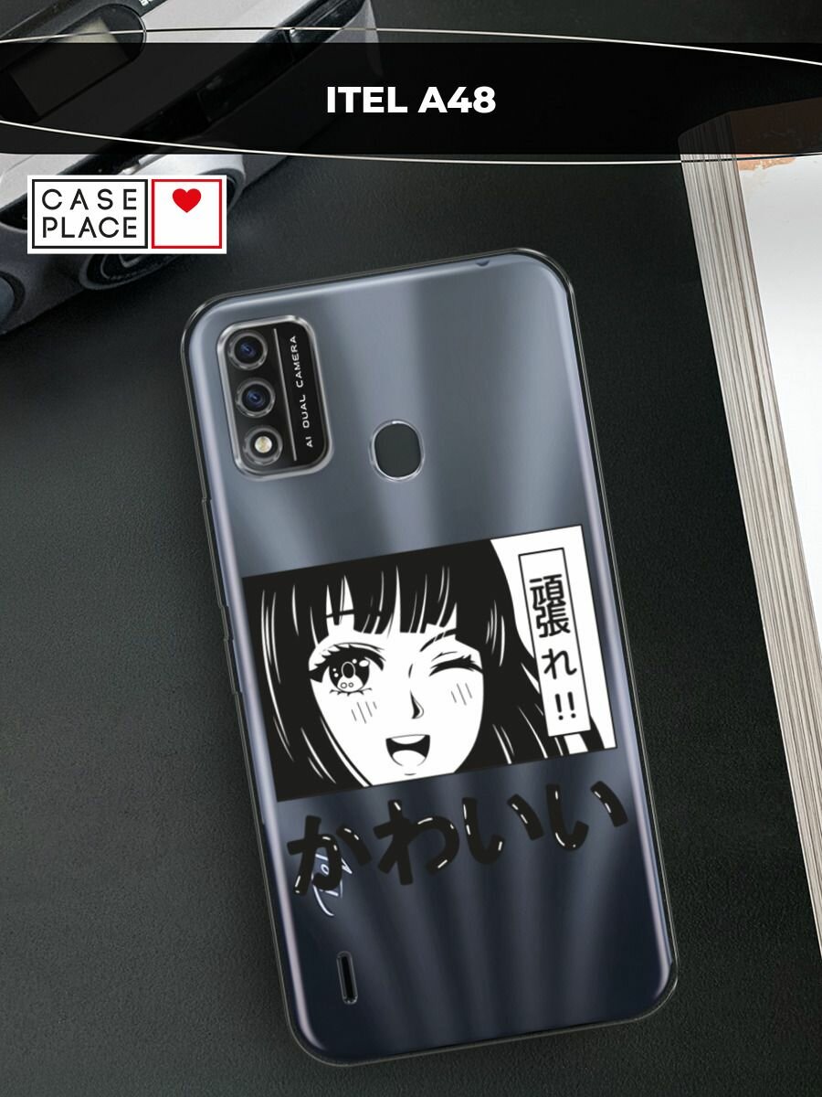 Чехол на Itel A48 / Ител А48 с принтом "Cute anime girl", прозрачный