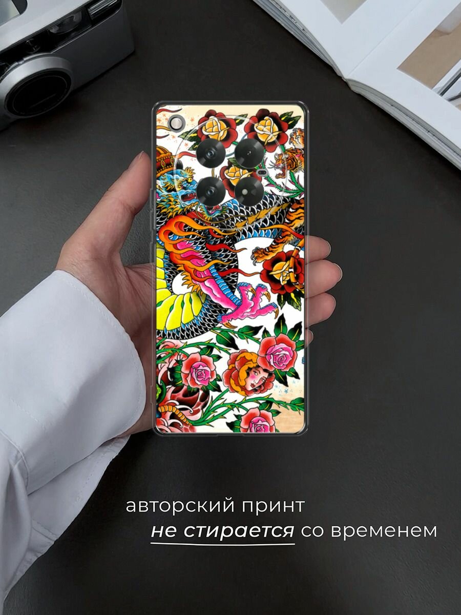 Чехол на Infinix Zero 40 5G / Инфиникс Зеро 40 5G с принтом "Дракон в цветах" — фото 1