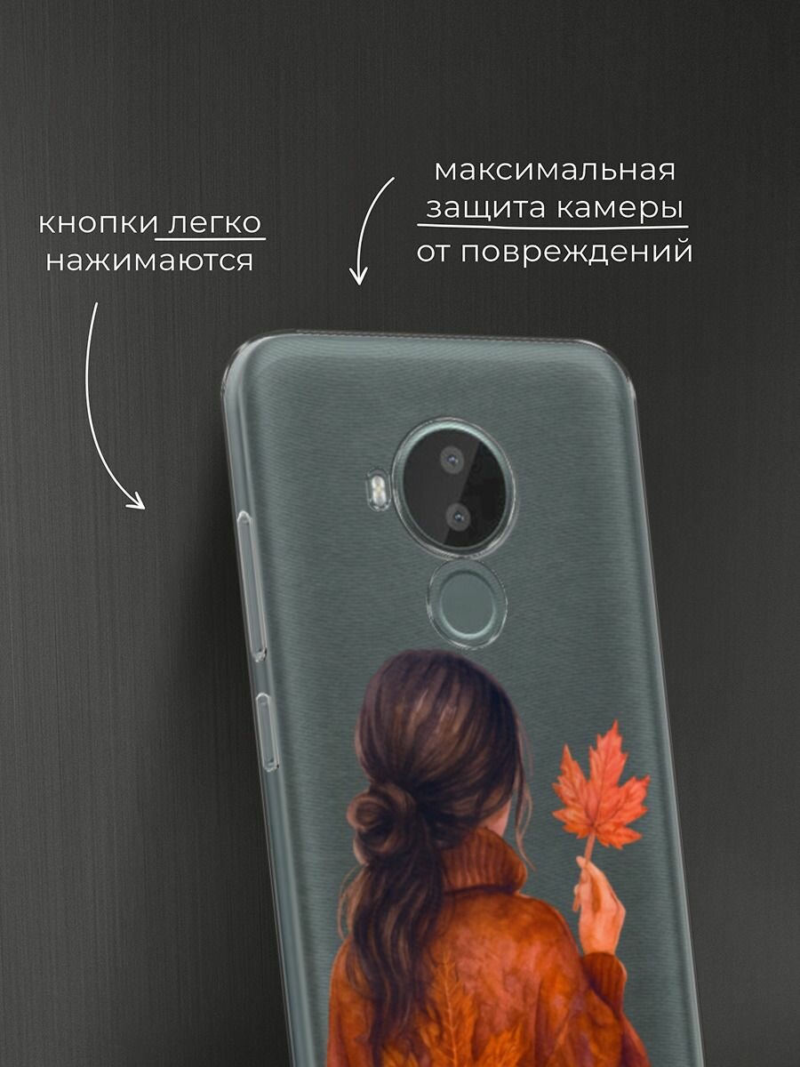 Чехол на Nokia C30 / Нокия C30 с принтом "Девушка с опавшим листом", прозрачный — фото 1