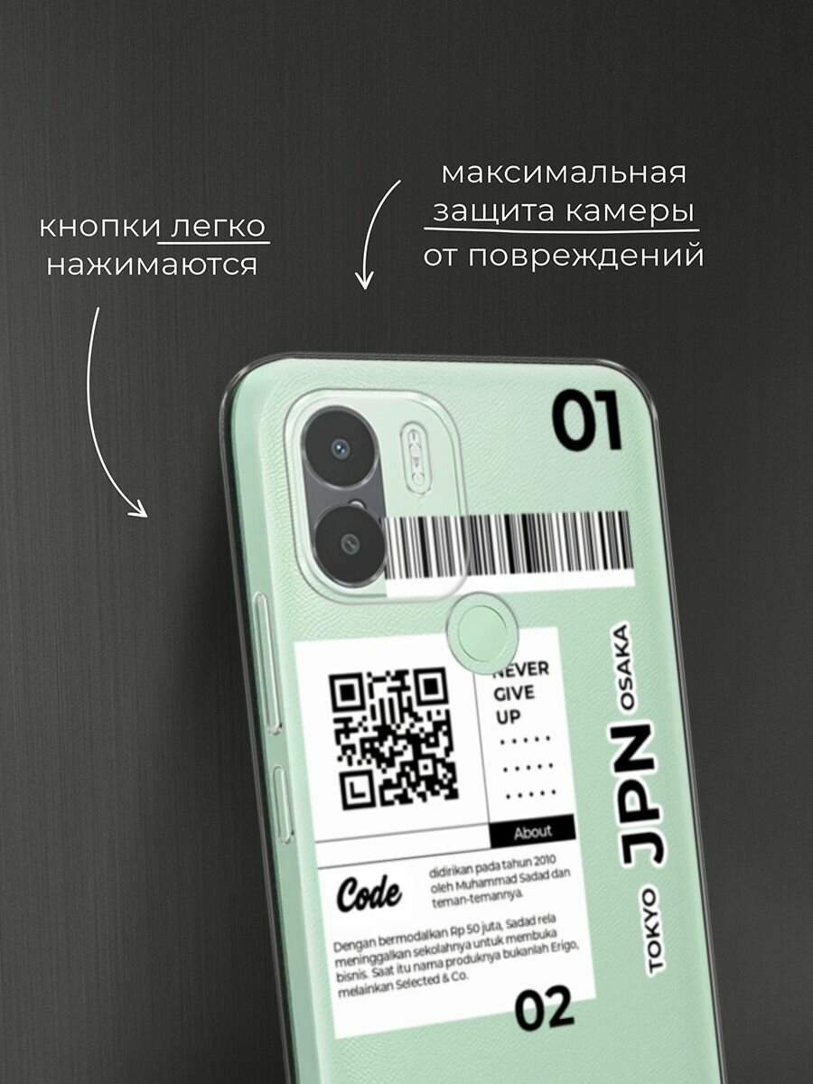 Чехол на Xiaomi Redmi A1+/Redmi A2+/Poco C51/C50 / Редми A1+ с принтом "JPN", прозрачный — фото 1