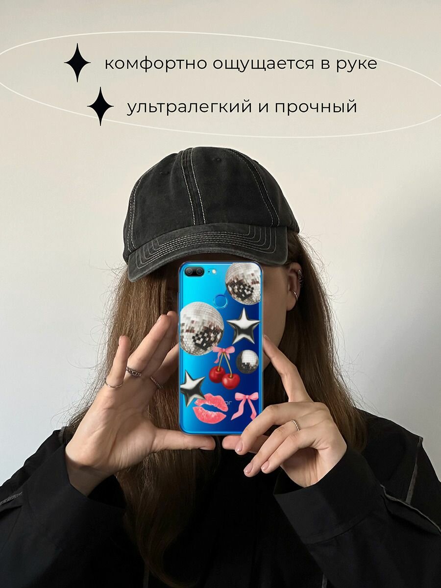 Чехол на Honor 9 Lite / Хонор 9 Лайт с принтом "Стильная подборка", прозрачный — фото 1