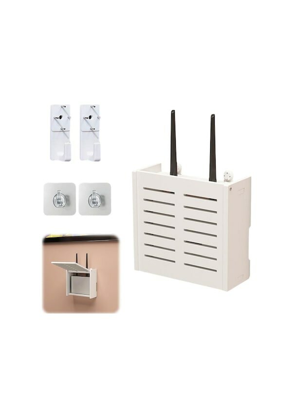 Коробка для хранения роутера без перфорации, настенный стеллаж для ТВ приставки, кронштейн для защиты Wi-Fi в жилом помещении, жалюзи небольшие, 1 штука Коробка для хранения, 2 штуки Безмаркерные гвозди, 2 штуки Крючки