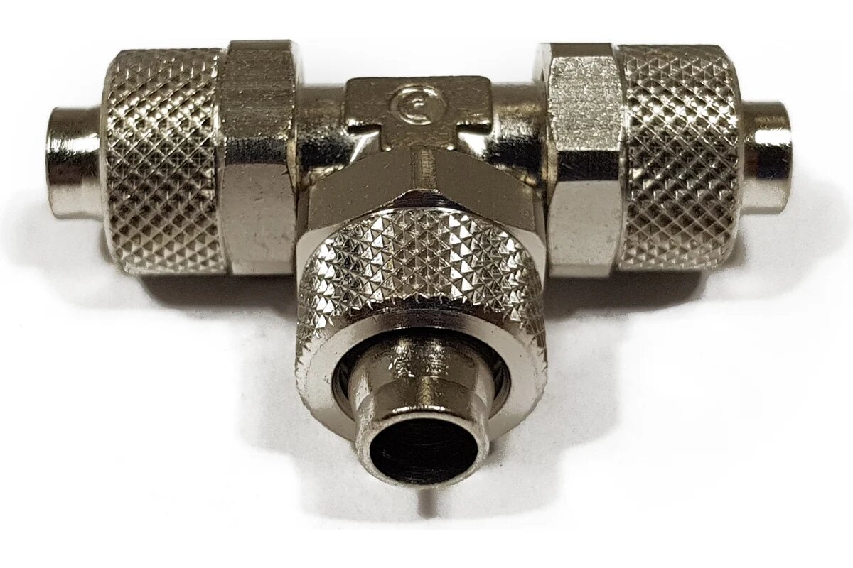 Camozzi 1540 тройник с накидной гайкой 10/8 мм, фитинг компрессионный для труб