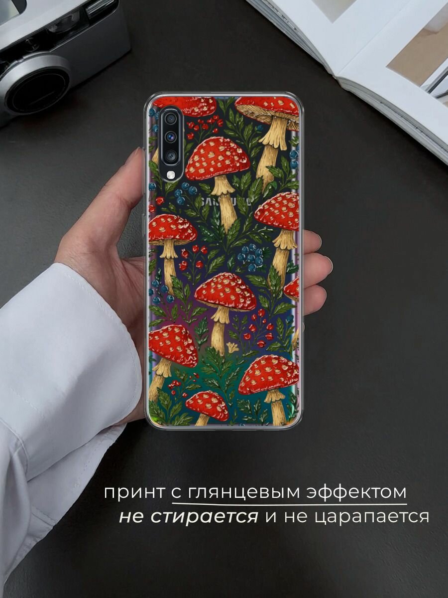 Чехол на Samsung Galaxy A70 / Самсунг Галакси А70 с принтом Мухоморы — фото 1