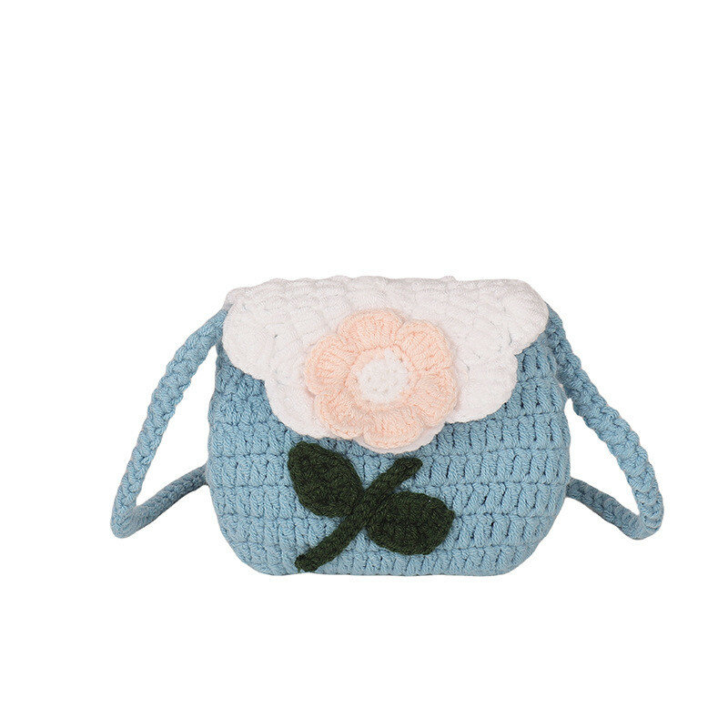 Игристая вязаная сумка-вертолет для детей с игривыми цветочными узорами и оттенками, синяя