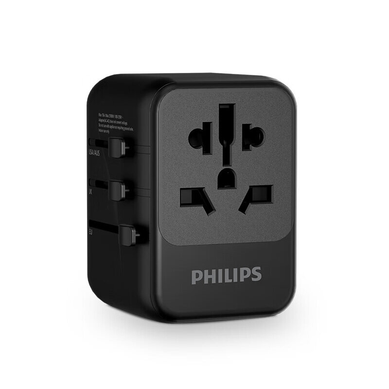 Путевой адаптер PHILIPS Smart Row Plug No Switch с USB зарядкой, черный