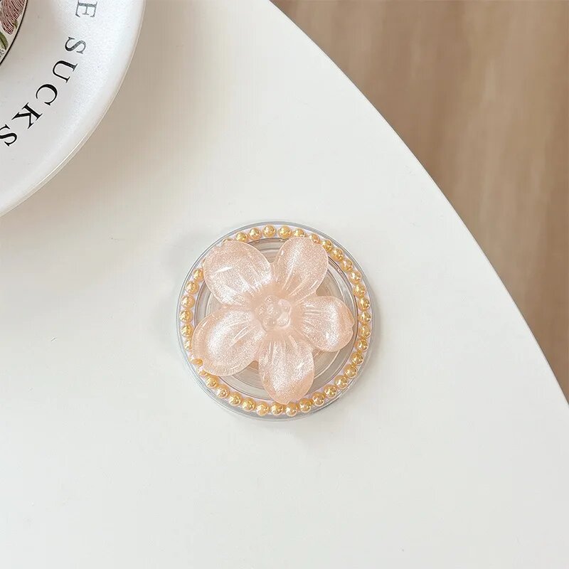INS Macaroon Sakura Цветочный жемчуг Магнитный держатель для телефона Универсальный Розовый, Orange