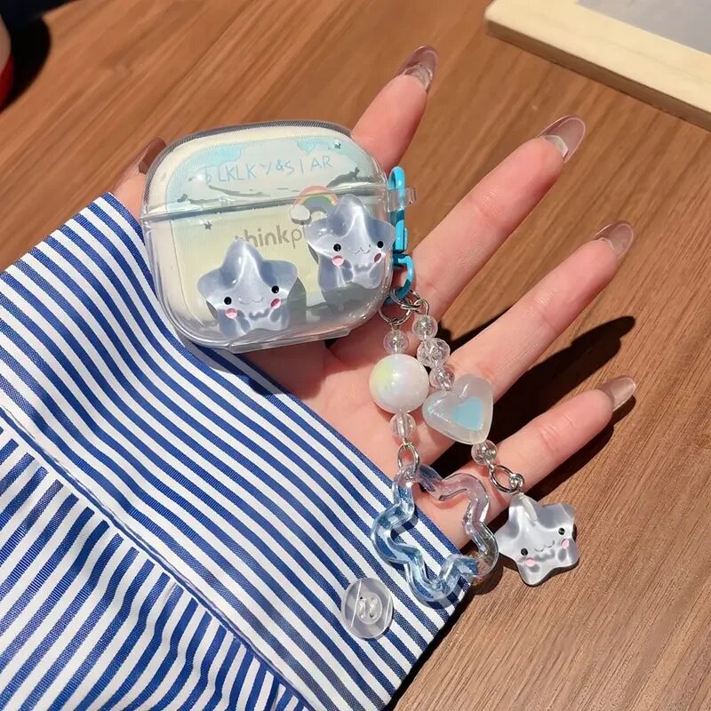 Прозрачный чехол для наушников из ТПУ с милой мультяшной звездой, вишней и бабочкой, подходит для Lenovo LP40 TWS, защитный чехол для гарнитуры с брелоком