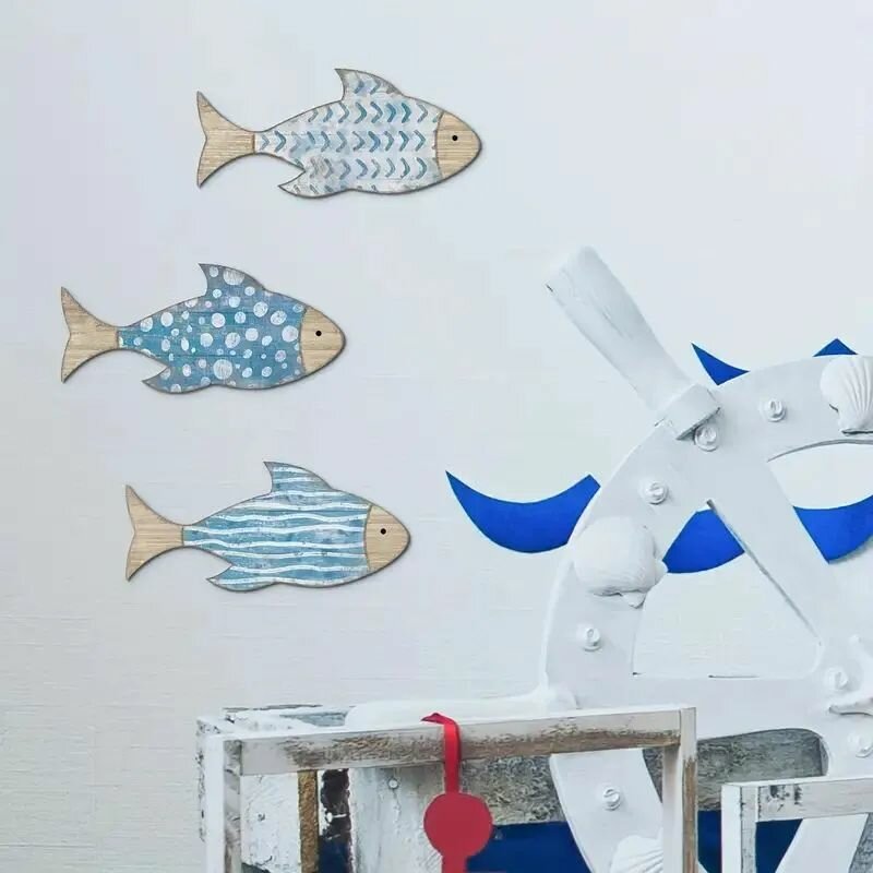 3 штуки, декоративные деревянные вывески в морском стиле, в форме тропических рыбок, подходят для наклеивания на двери или стены (с помощью двустороннего клея)