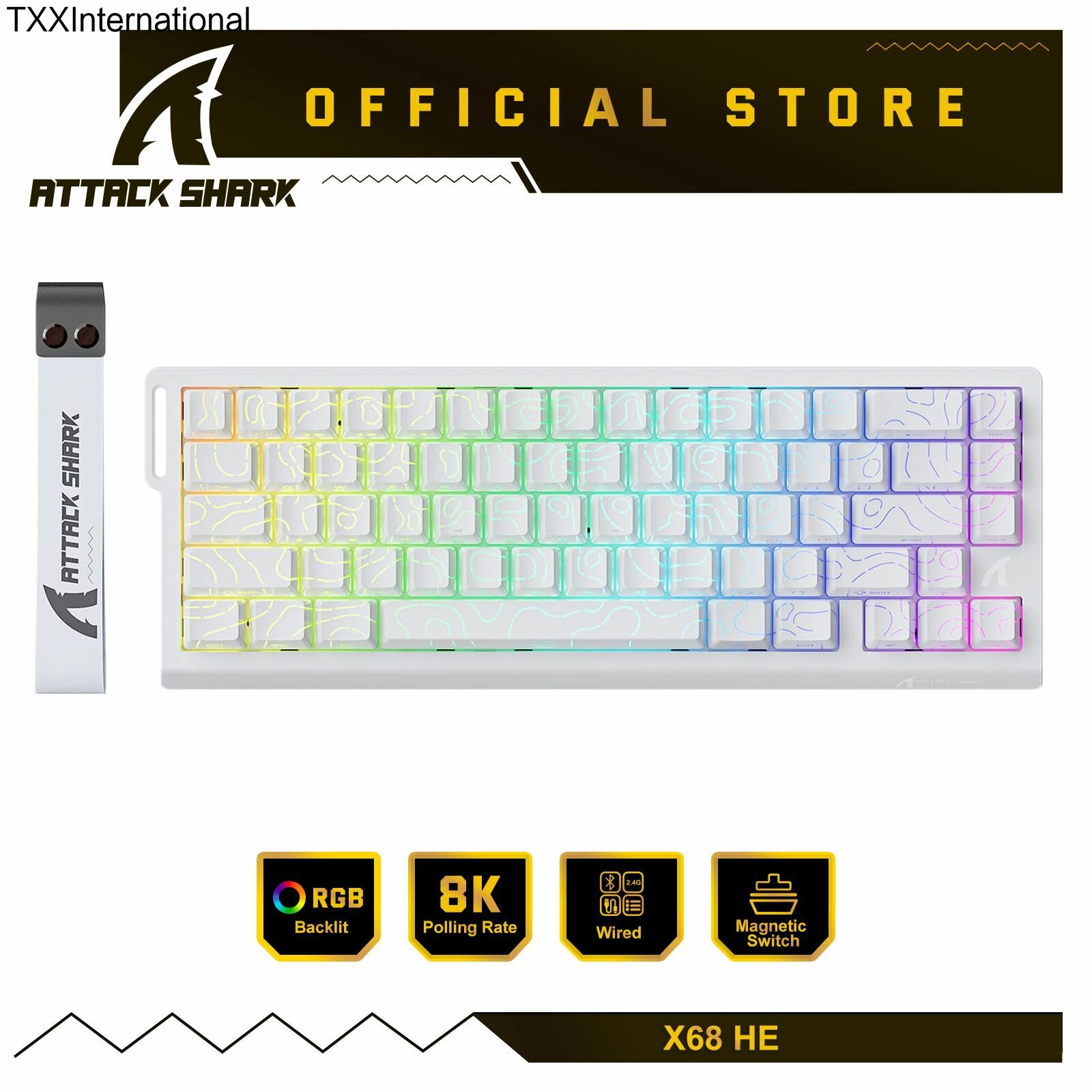 ATTACK SHARK X68HE 8000 Hz Быстрая триггерная клавиатура, 0,01 мм RT Кабельная игровая клавиатура с магнитным переключателем