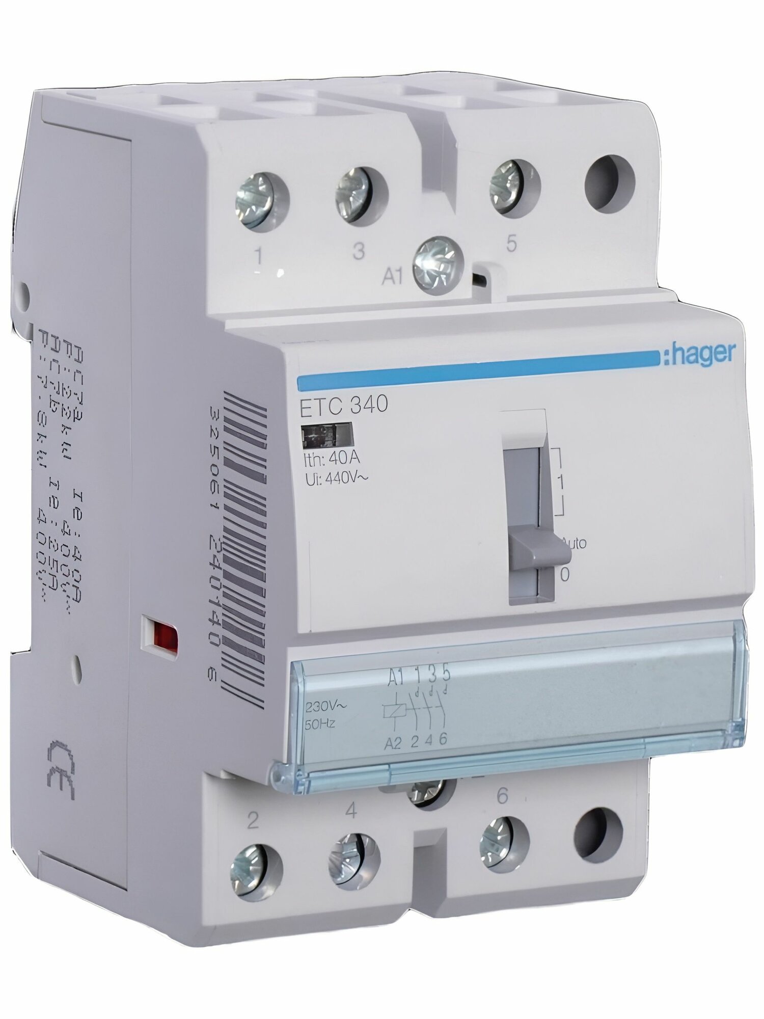 Контактор Hager ETC340, модульный, трехфазный, 3NO, 40 A, 230 V