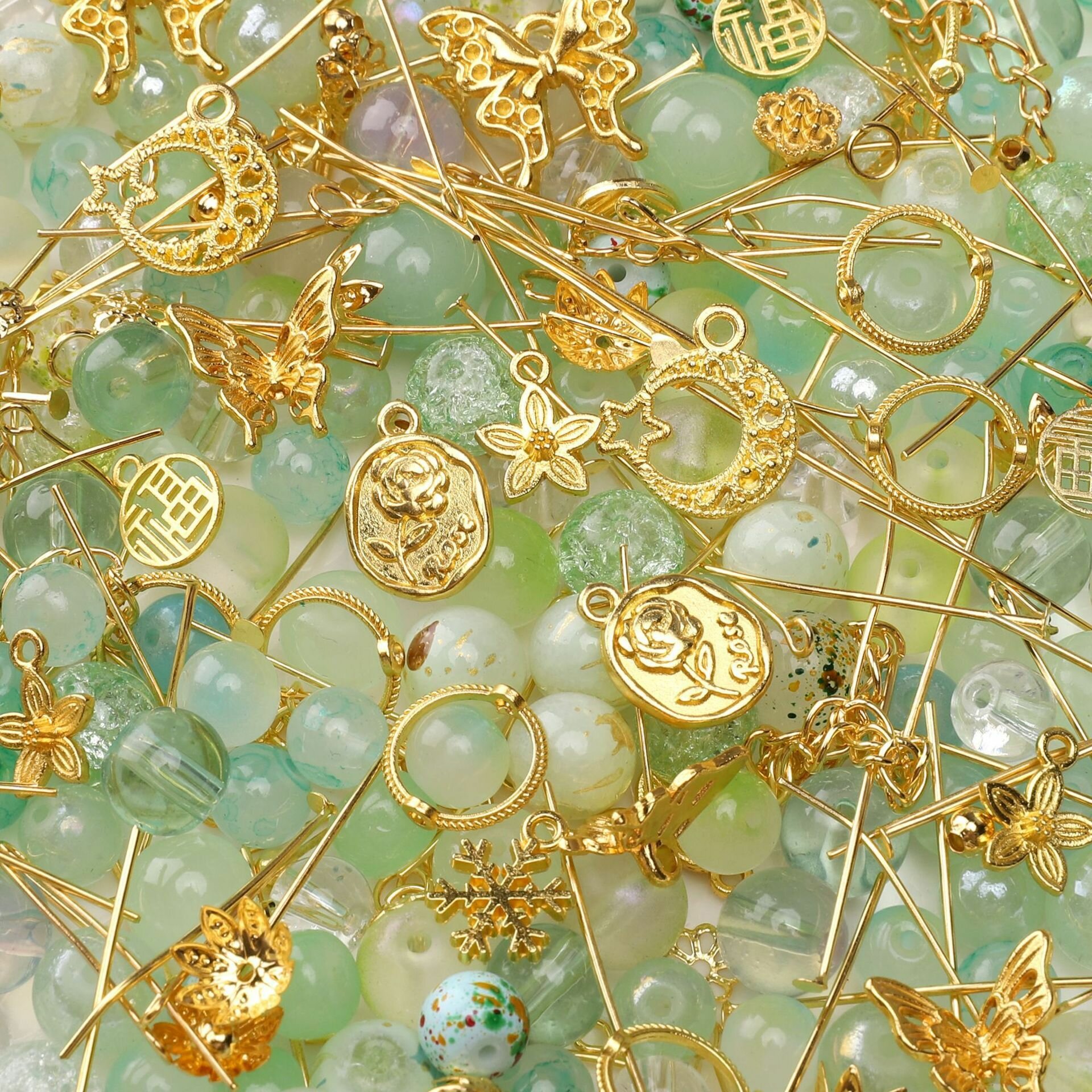 Смешанные цветные стеклянные бусины, аксессуары из сплава, золотые и серебряные смешанные материалы, набор бусин, ручная работа, DIY браслет, ожерелье, подвеска