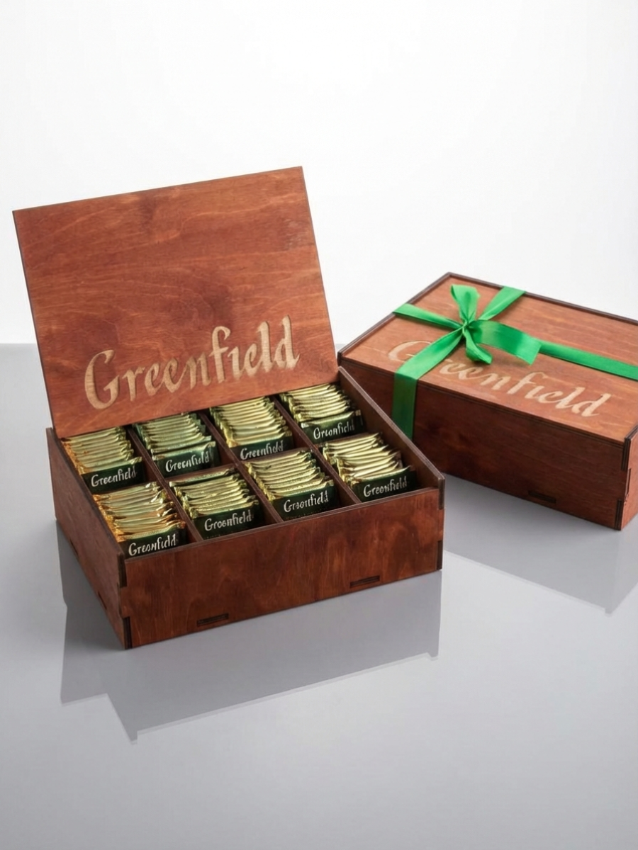 Подарочный набор Greenfield, деревянная коробочка, 8 видов чая, по 10 штук