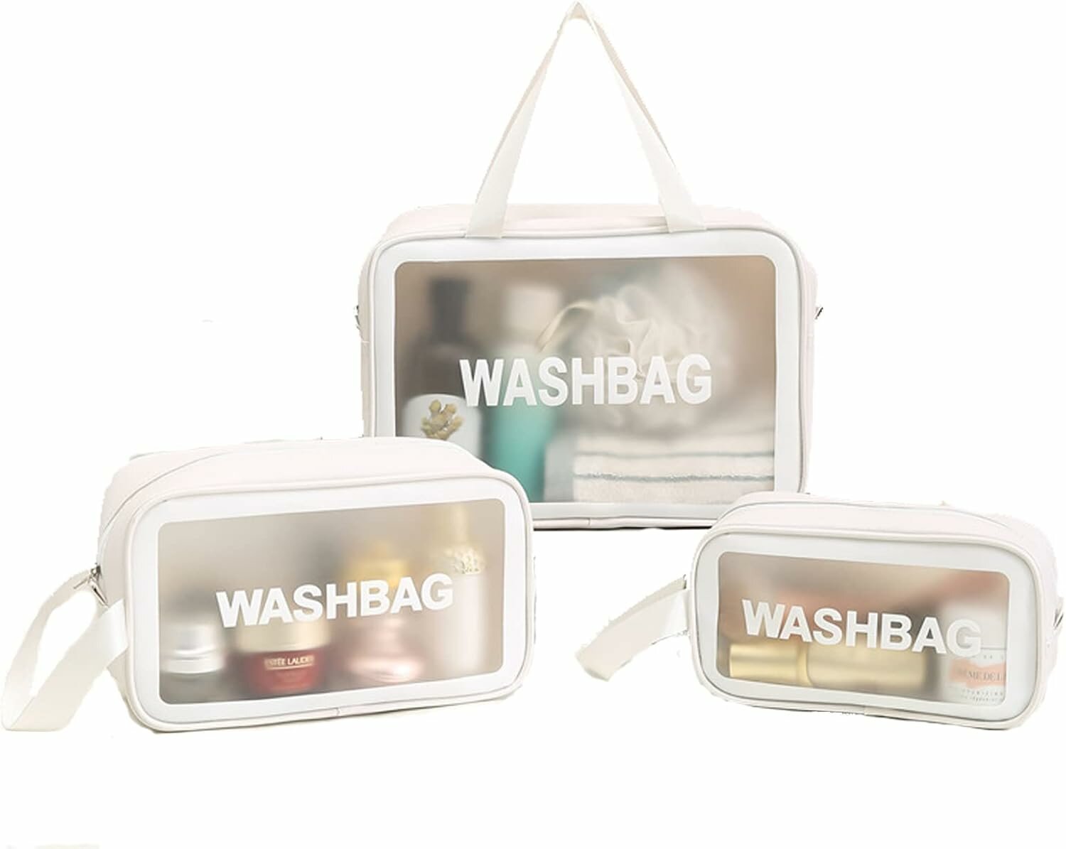 Набор туалетных сумок для косметики, набор хранения туалетных принадлежностей для женщин и девушек — Белый, набор из большого, среднего и малого размера, 3 штуки