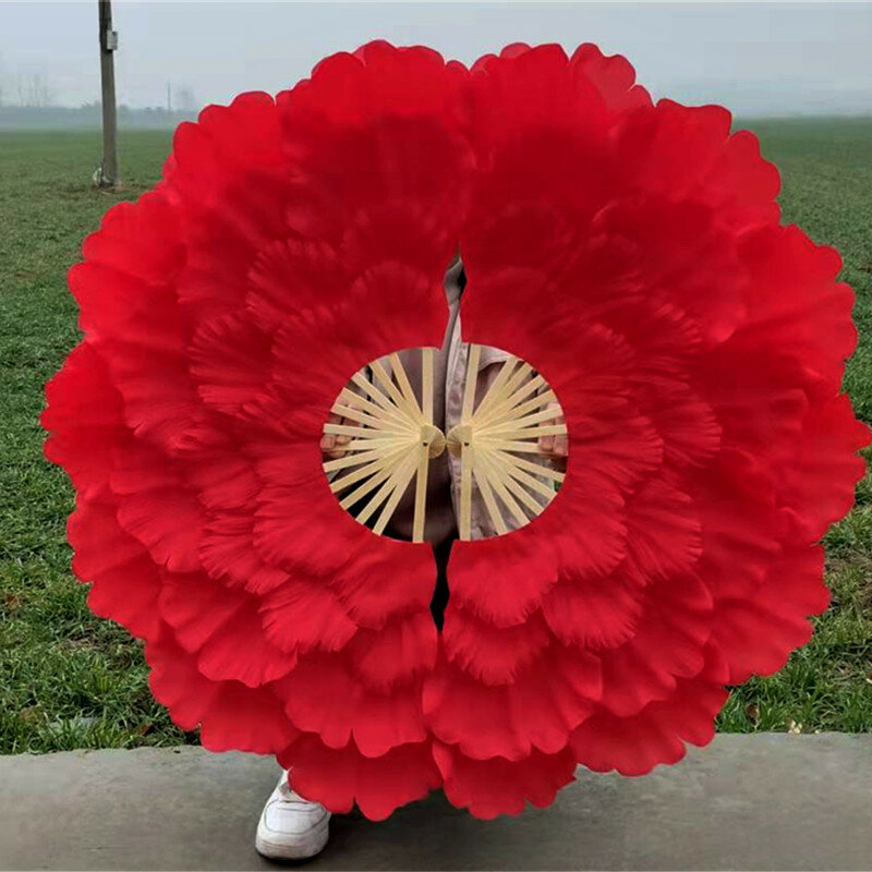 Оптовая продажа веера с лепестками пиона, двусторонний веер для танца, большой веер с лепестками, квадратный веер для танца Янко