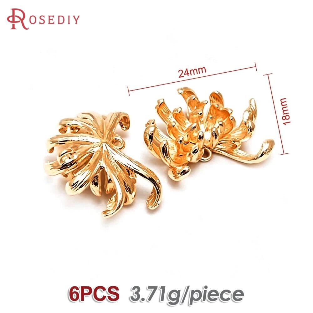 Подвески-шармы Rosediy цветка из латуни 24x18 мм 60505-18K Gold Color