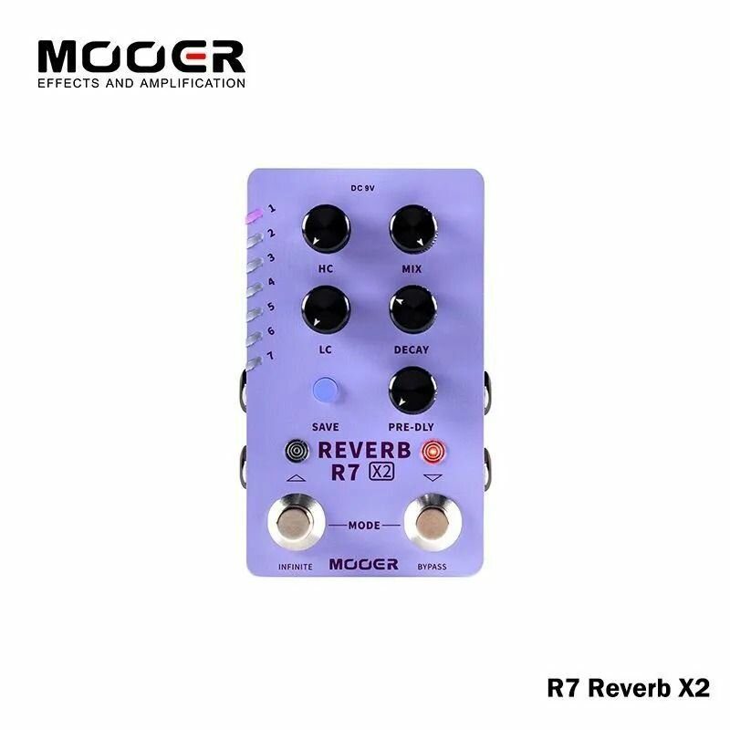 Mooer R7 Reverb X2 / стерео педаль реверберации с 14 режимами, двумя педалями, сохранением пресетов для электрогитары