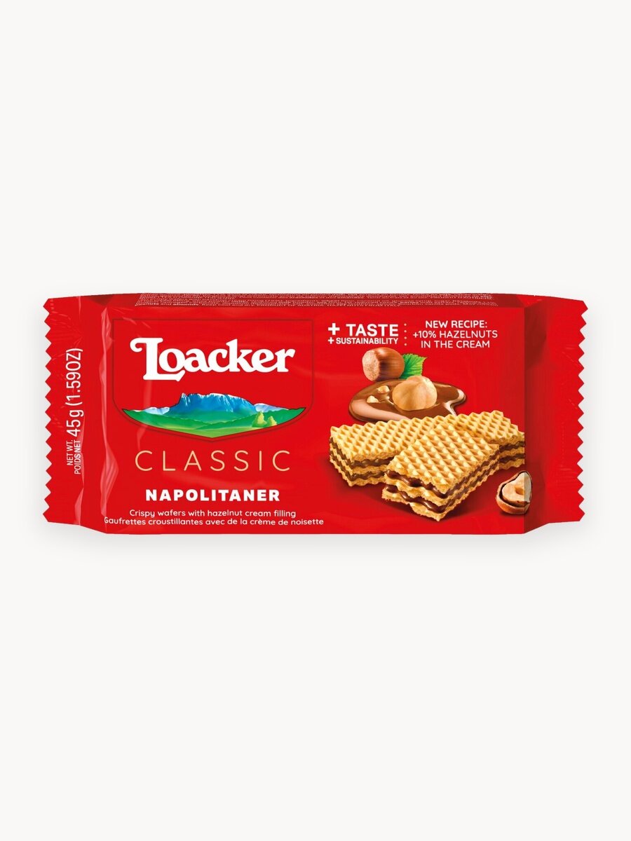Вафли Loacker Classic Napolitaner (ореховая начинка), 8шт по 45 г