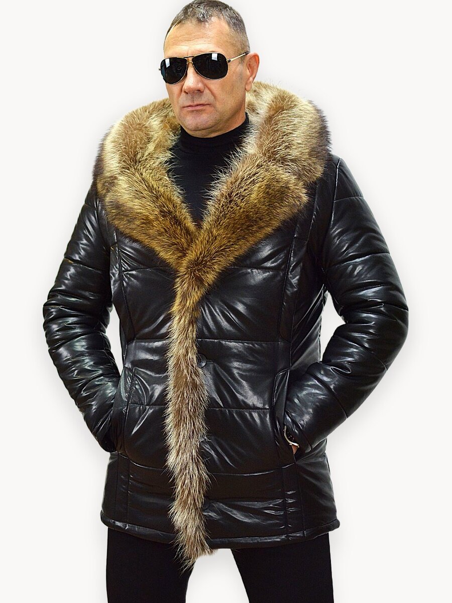 Анорак куртка мужская кожаная с натуральным мехом