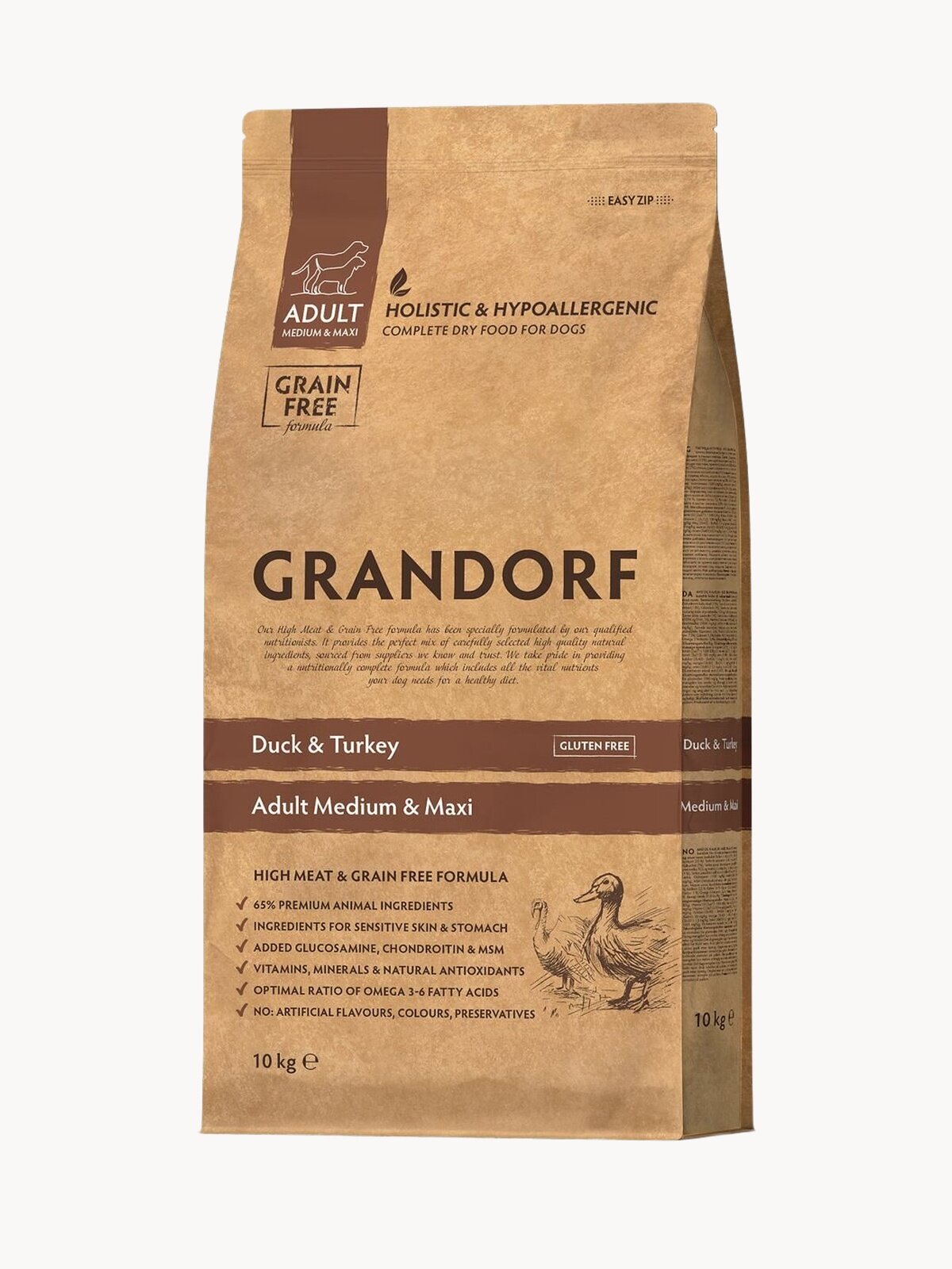GRANDORF MED&MAXI Корм для собак средних и крупных пород утка с индейкой 10 кг