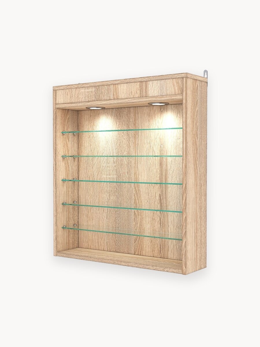 Витрина настенная №1-7Г с подсветкой, Дуб Сонома. Производитель товара - компания Westcom.