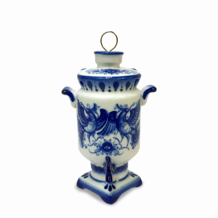 Самовар фарфоровый гжель - елочная игрушка