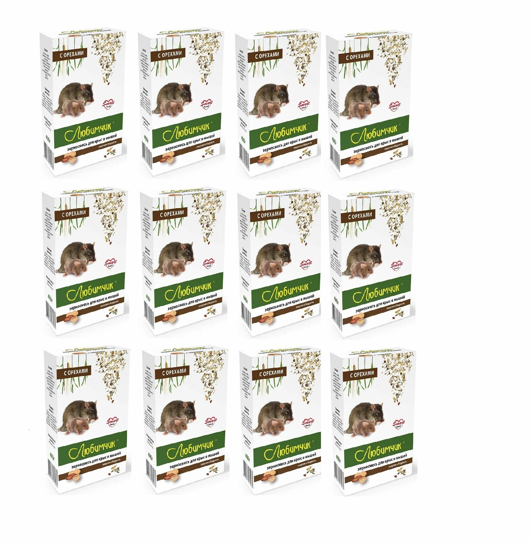 Любимчик Зерносмесь для крыс с орехами, 400 гр, 12 уп