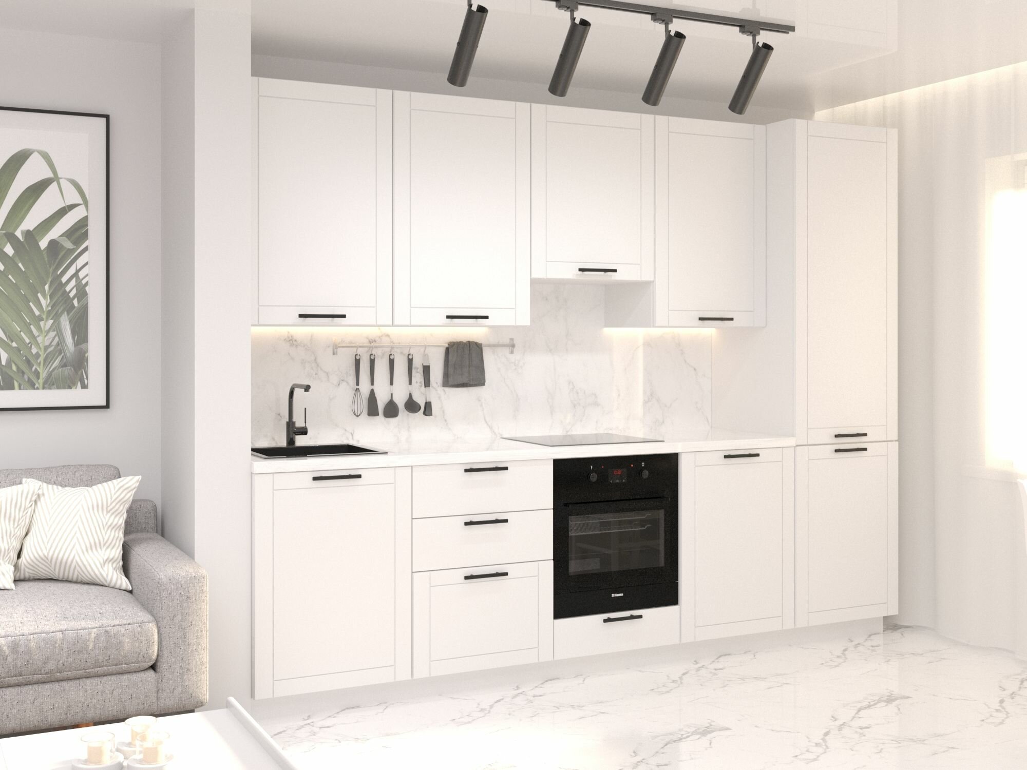 Кухонный гарнитур Лофт White Silk, 3000 мм