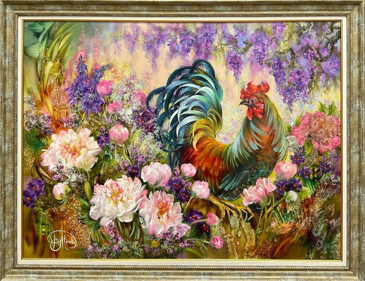 Картина маслом, цветы "Кельтский петух"
