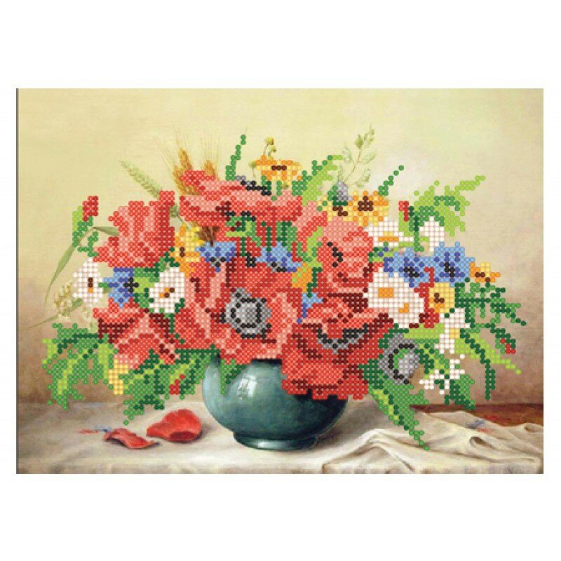 Набор для вышивания Повитруля #НБ6-03 Букет с маками, Вышивка бисером, 24 х 17.5 см
