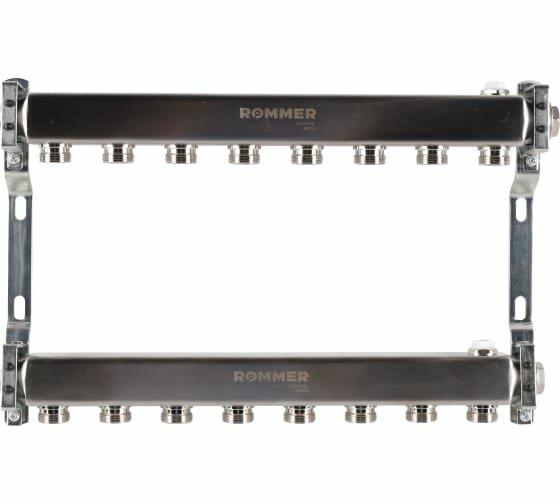 Коллектор из нержавеющей стали ROMMER для радиаторной разводки 8 выходов RMS-4401-000008