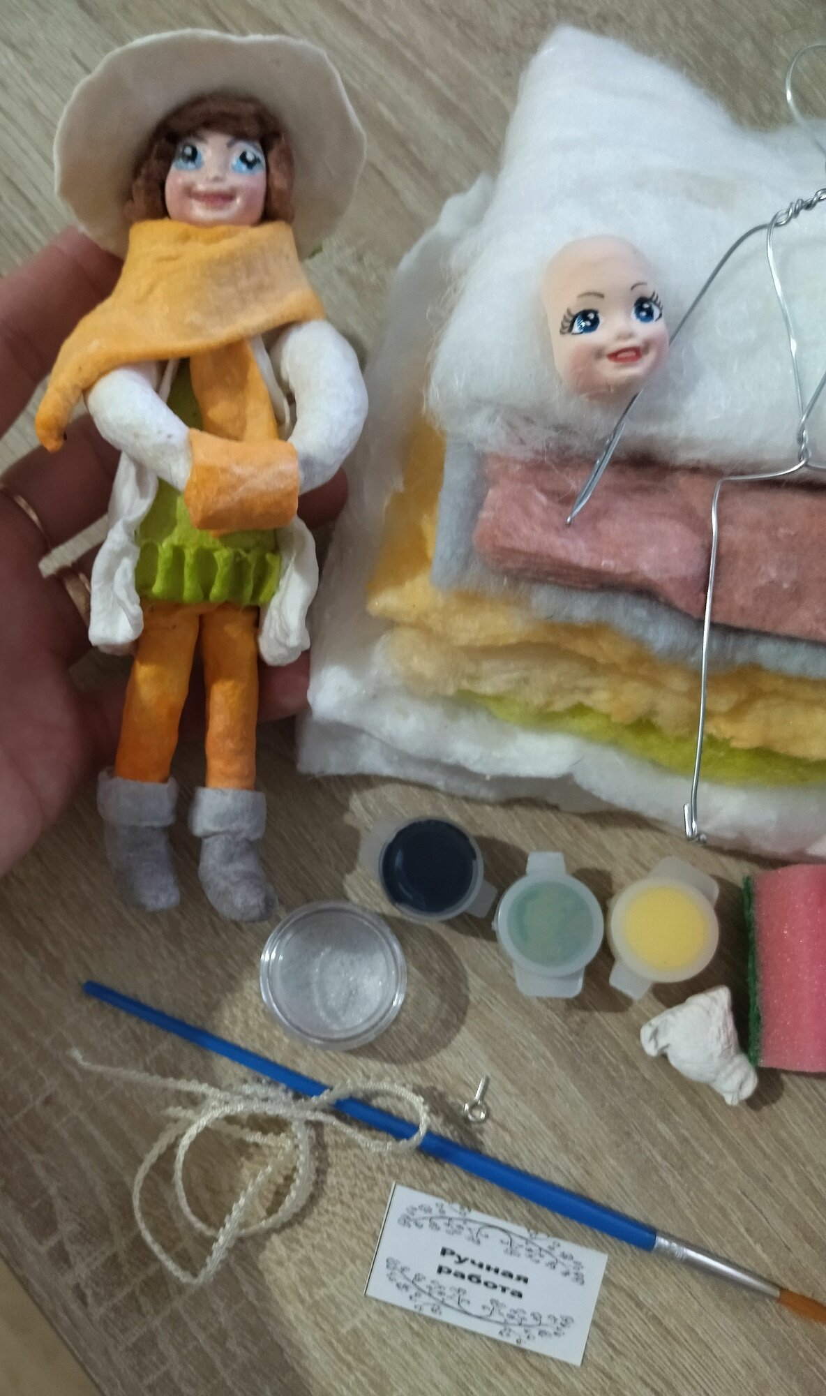 Набор для творчества , создания ватной елочной игрушки, куклы, рукоделие, 18 предметов, "Дама в шляпке"