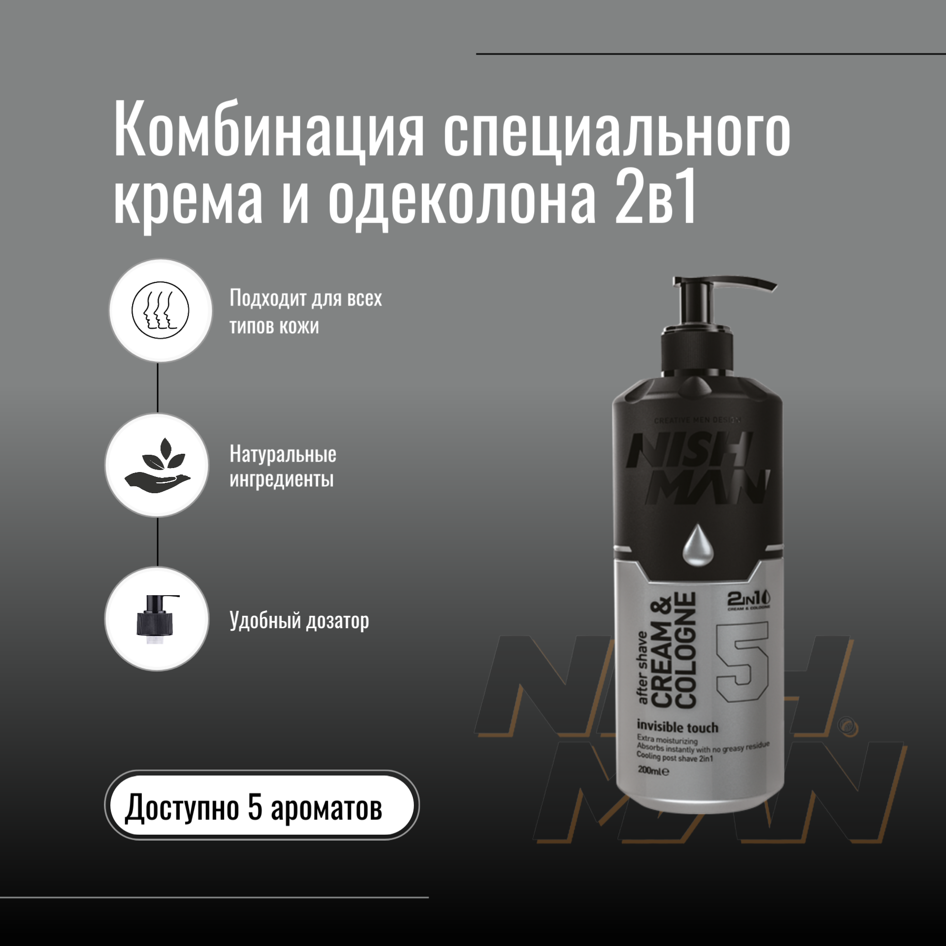 Крем-одеколон после бритья 2в1 Nishman invisible touch, лосьон после бритья