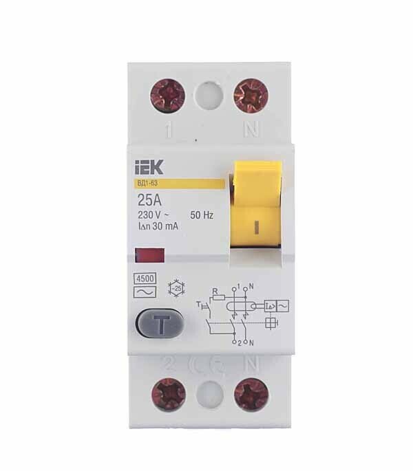 УЗО IEK Karat ВД1-63 25А 1P+N тип AC 30 мА 4,5 кА (MDV10-2-025-030) IEK MDV10-2-025-030