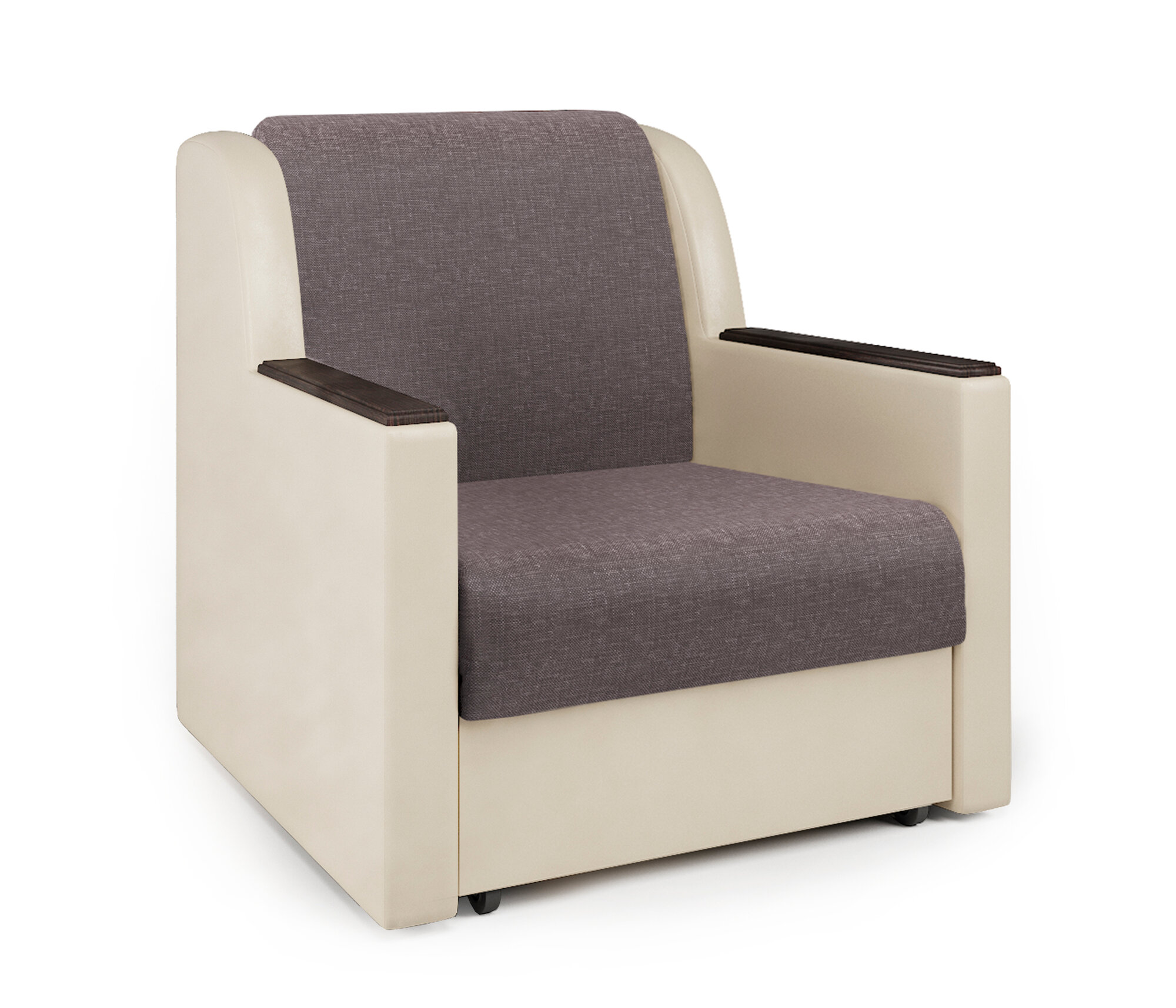 Кресло-кровать Аккорд Д раскладное аккордеон, 70х194 см, рогожка латте и экокожа беж