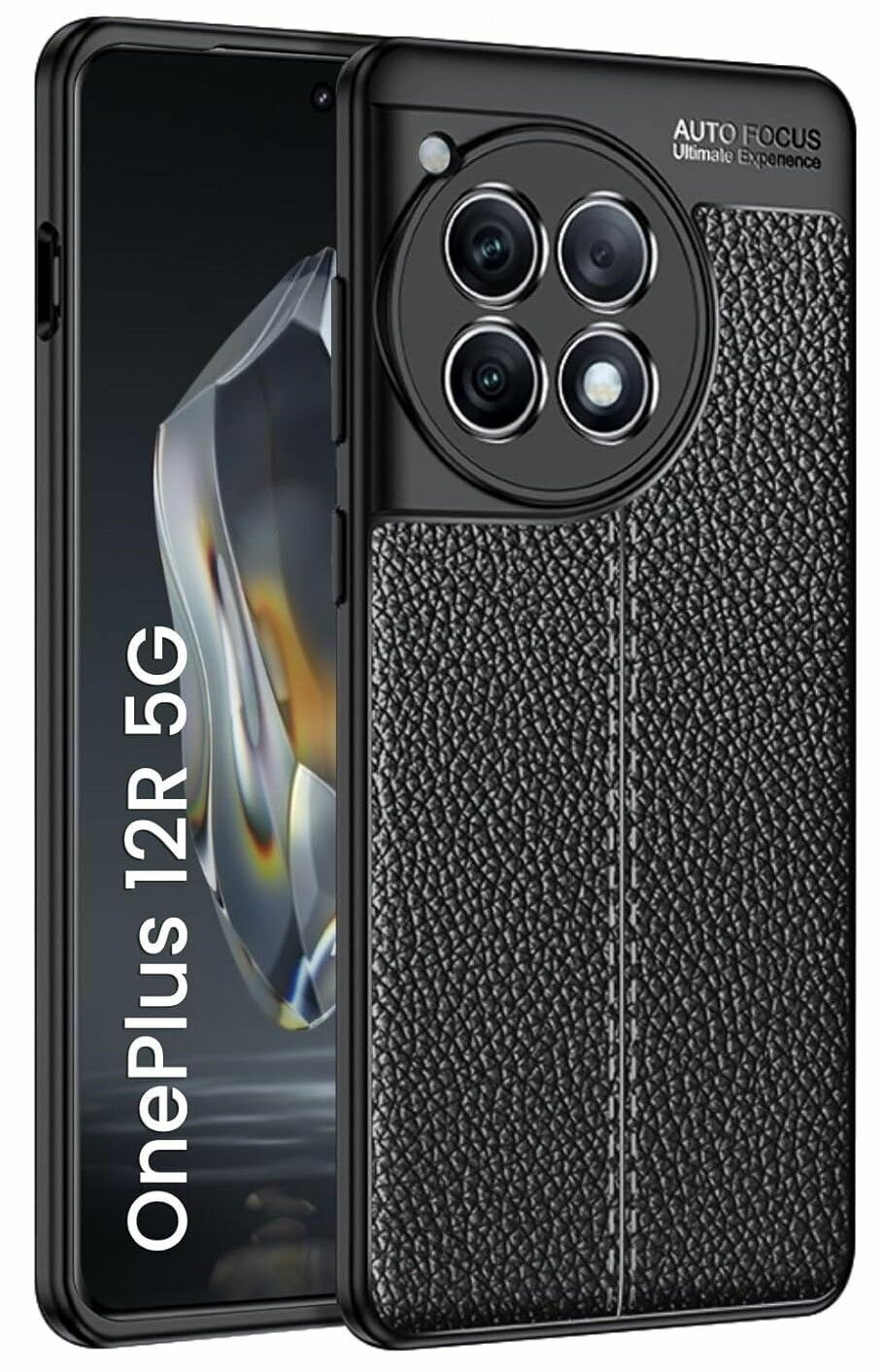 Чехол на OnePlus 12R силиконовый под кожу чёрный противоударный