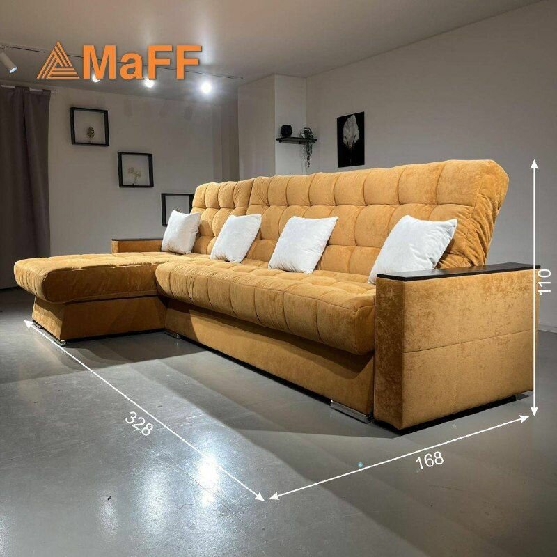 Диван, Диван-кровать Марсель-1 угловой, оранжевый, механизм книжка, правый угол 328х168х110 см