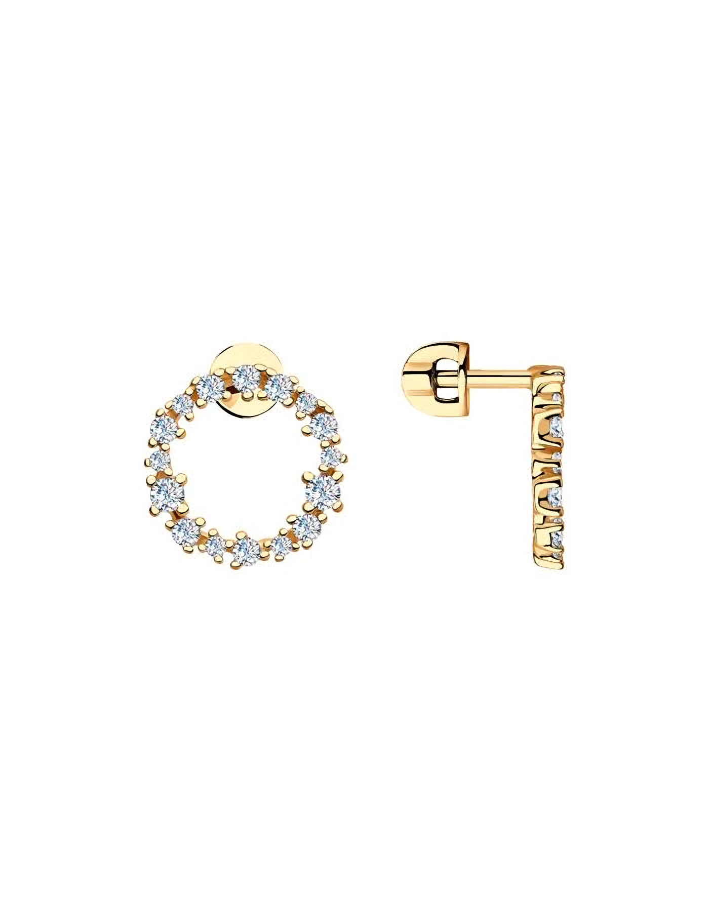 Серьги пусеты, серебро, 925 проба, золочение, фианит