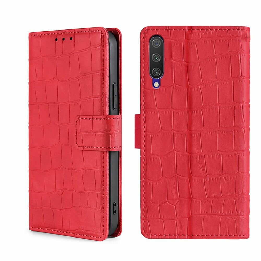 Чехол-книжка MyPads для Xiaomi Mi CC9e / Mi A3 / Сяоми Mi CC9E/Mi A3 красный крокодиловая кожа узор из крокодиловой кожи