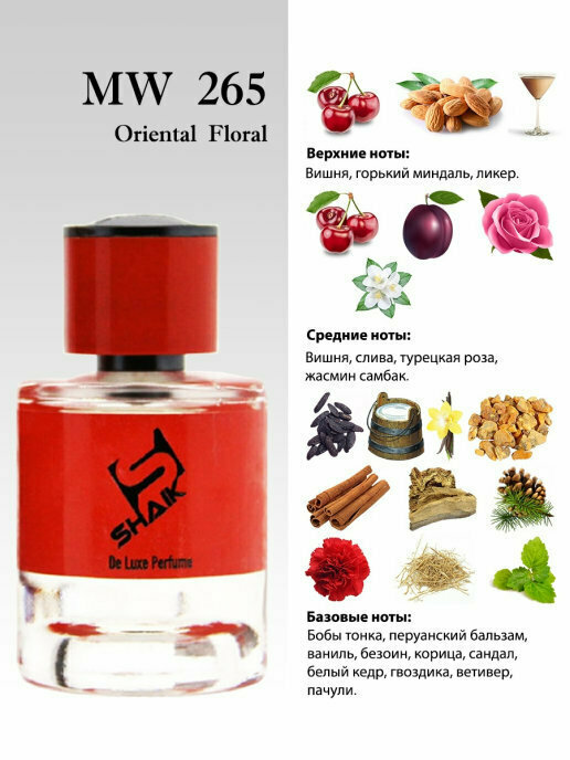 Парфюмерная вода SHAIK platinum № 265 LOST CHERRY, восточный, цветочный аромат, 100 мл