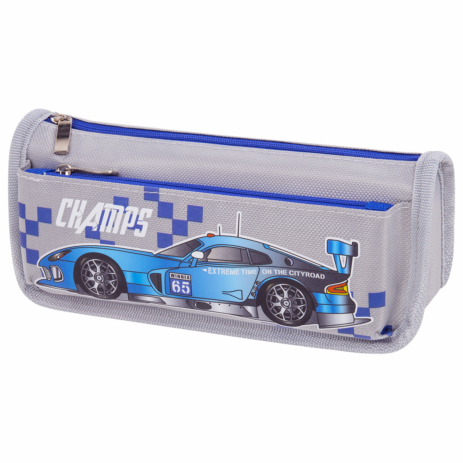 Пенал мягкий юнландия, 2 отделения, полиэстер, "Car champion", серый, 21х6х9 см, 228983