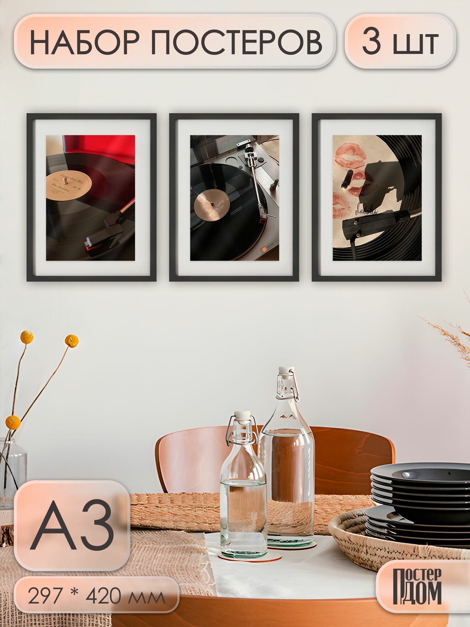 Постеры интерьерные на стену эстетика Виниловые пластинки