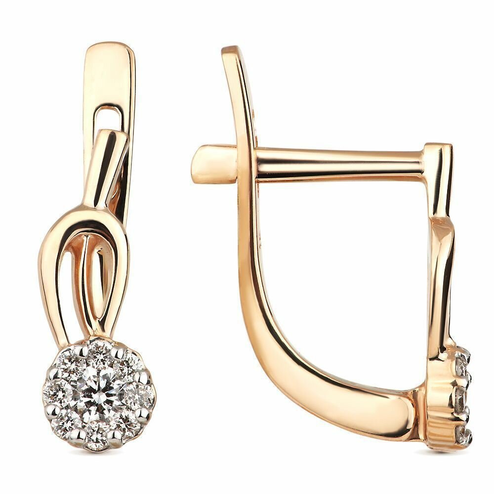 Серьги пусеты, красное золото, 585 проба, бриллиант