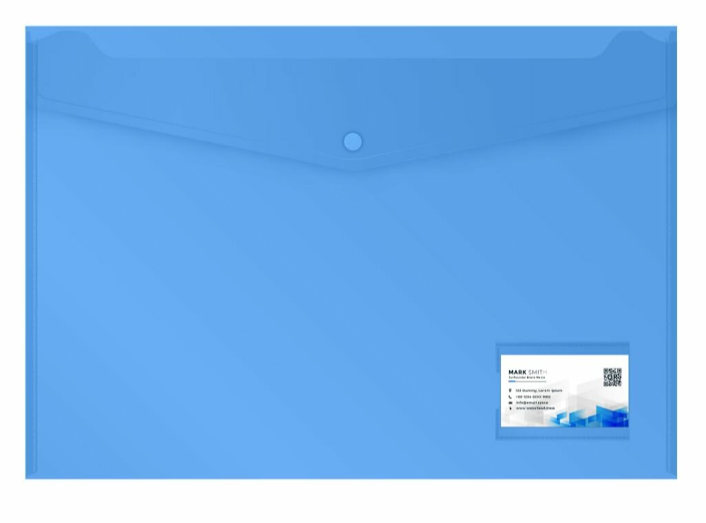 Папка-конверт на кнопке А3 с карманом для визитки, полупрозрачна, голубая, 2 штуки 180 мкм