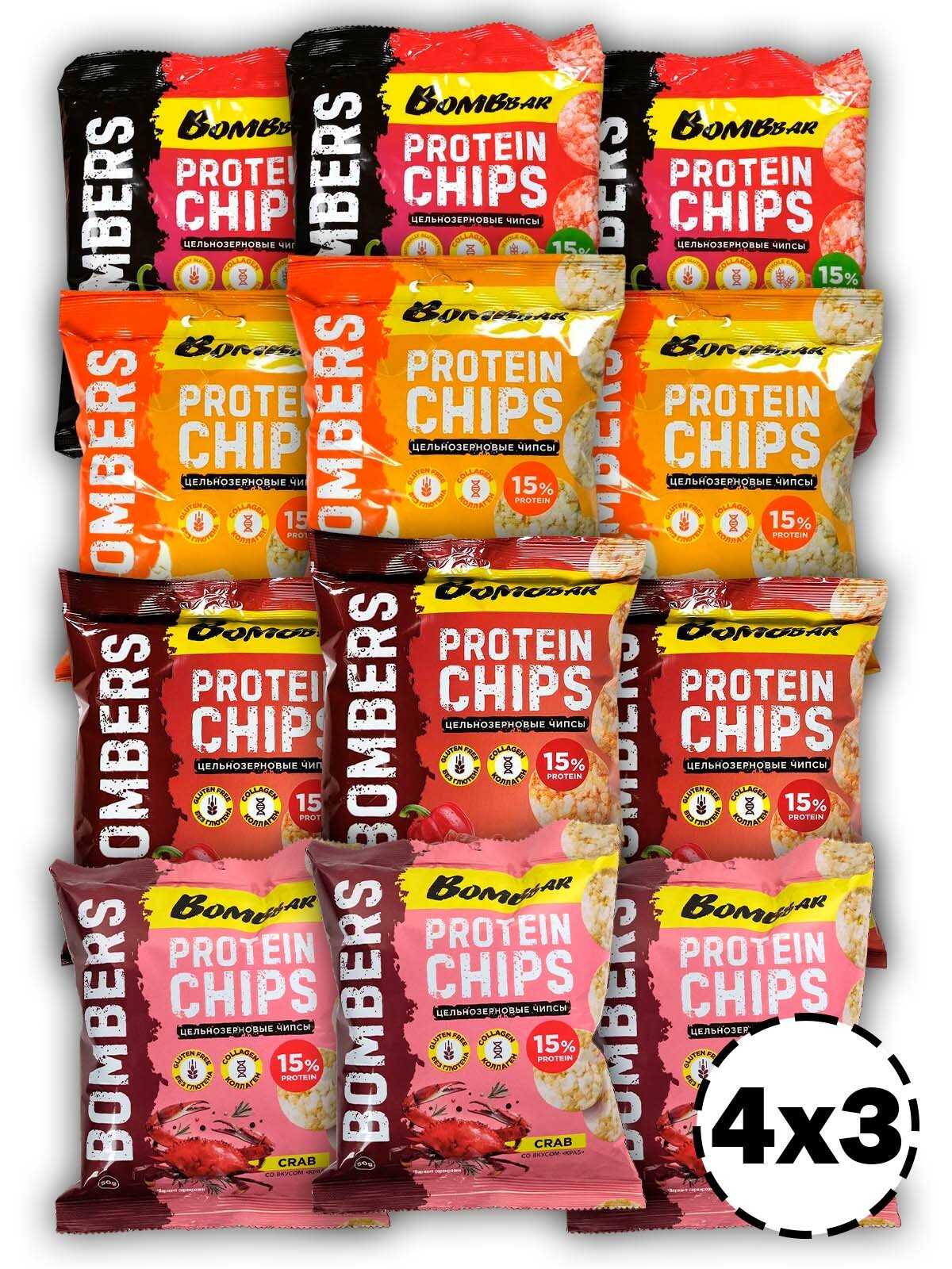 Чипсы BombBar Protein Chips 12 x 50 г, Микс 2
