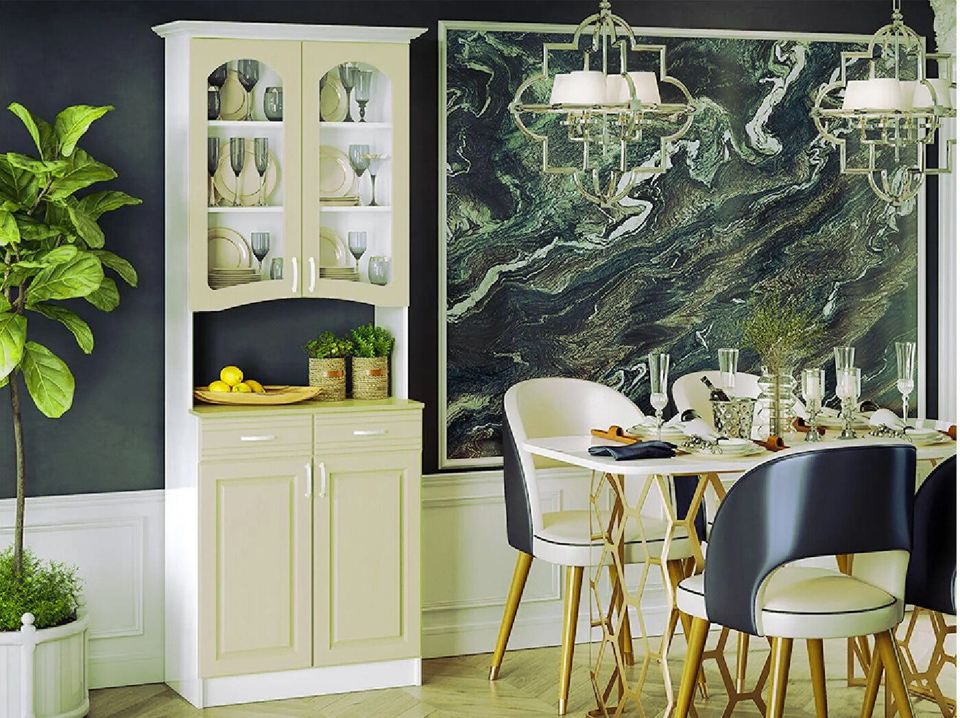 Буфет Эра-мебели Констанция 2-х дверный цвет Фисташка, размер 80 х 225 х 43см