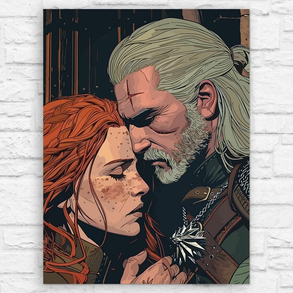 Картина по номерам на холсте игра Witcher 3 (Ведьмак, Геральт и Трисс, PS, PC, XBOX) - 15173 В 30x40